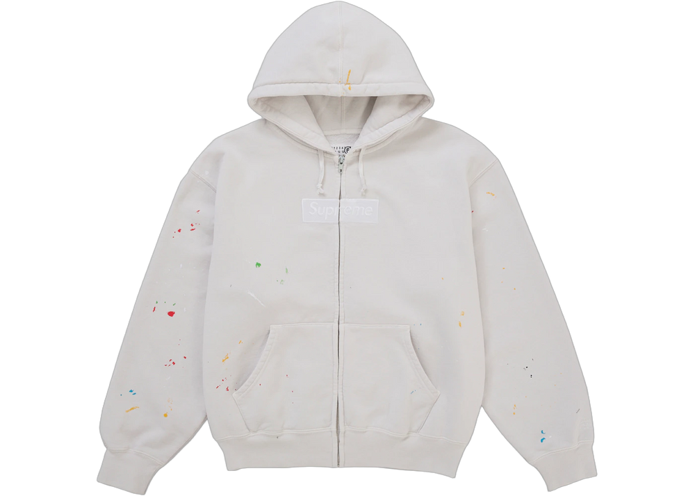 Supreme MM6 Maison Margiela Box Logo Zip Up Hooded Sweatshirt White - Sneak
